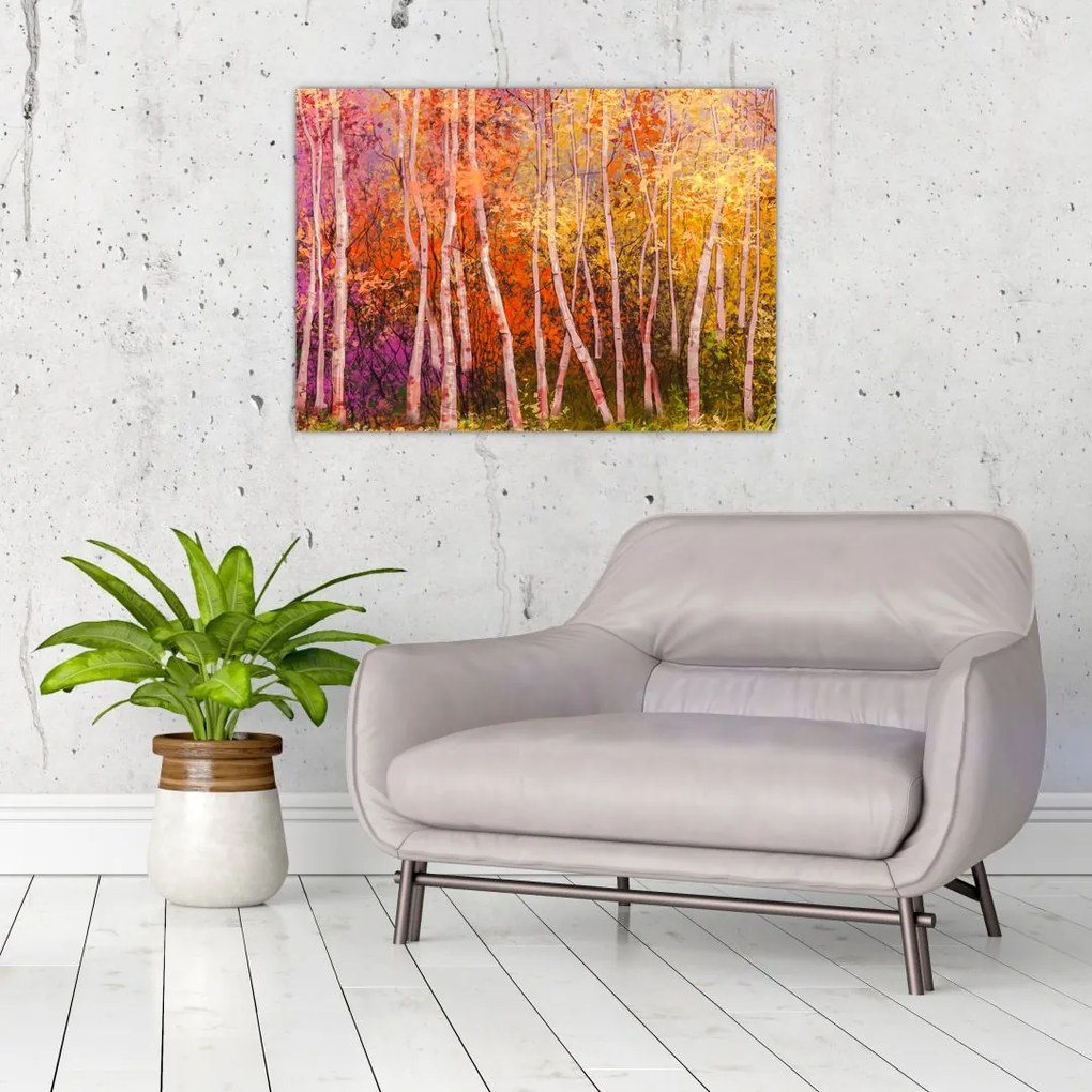 Skleněný obraz barevného lesa (70x50 cm)