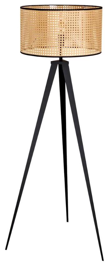 OnaDnes -20% Moebel Living Černá kovová stojací lampa Trok 141 cm s přírodním stínidlem