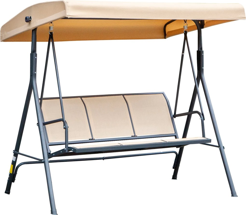 Outsunny Zahradní houpačka pro 3 osoby s vynikajícím pohodlím, nastavitelné sklon střechy, ergonomická ocel, epoxidový textilene, béžová | Aosom