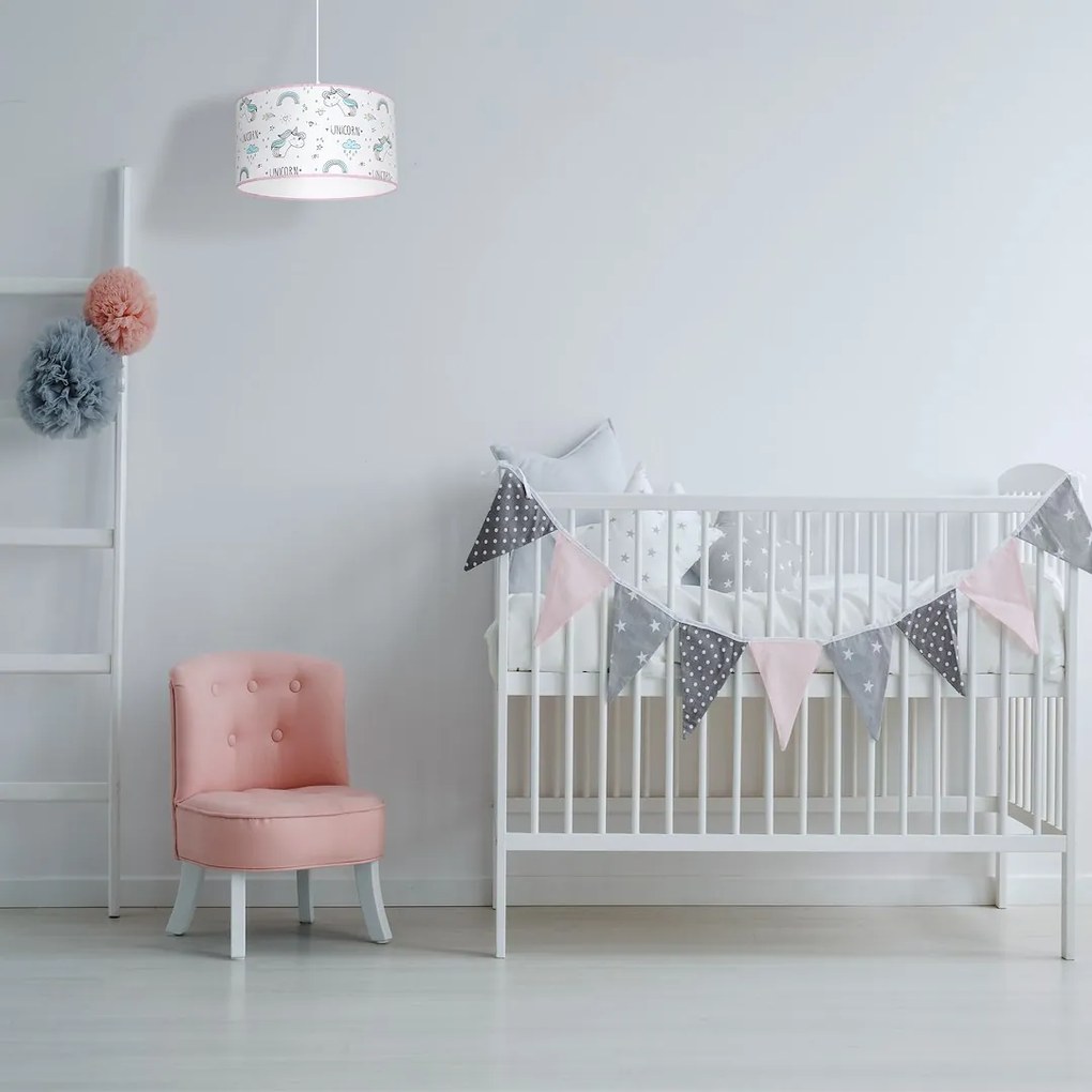 Dětské závěsné svítidlo Unicorn, 1x plastové stínítko se vzorem, w