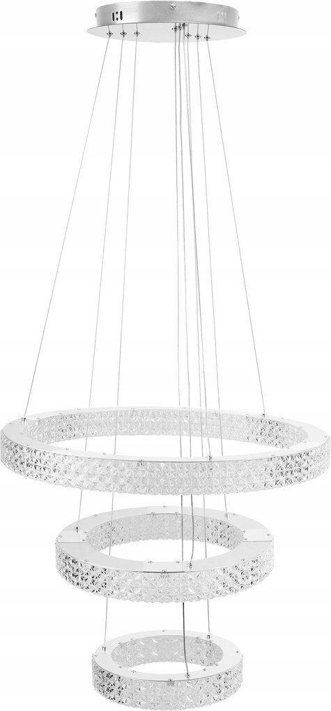 Led Závěsná Lampa Křišťál Stropní Chrom Glamour 3 Ring Stříbrná 60 CM MS008