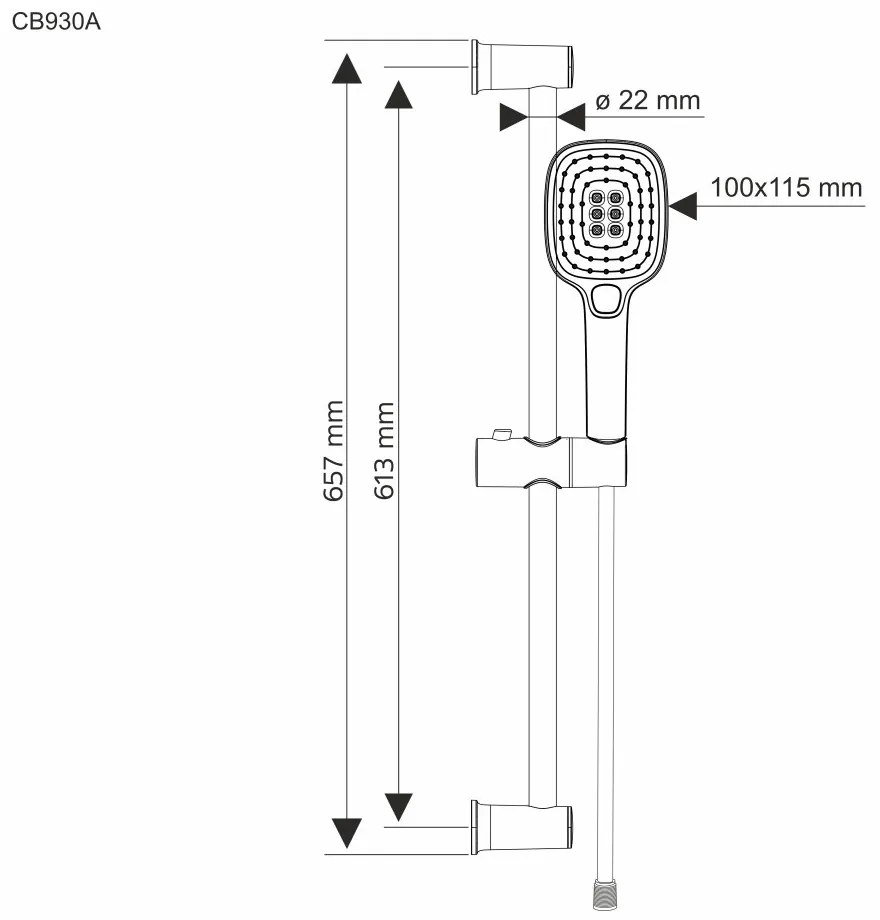 Mereo sprchová souprava třípolohová sprcha posuvný držák šedostříbrná hadice plast chrom CB930A