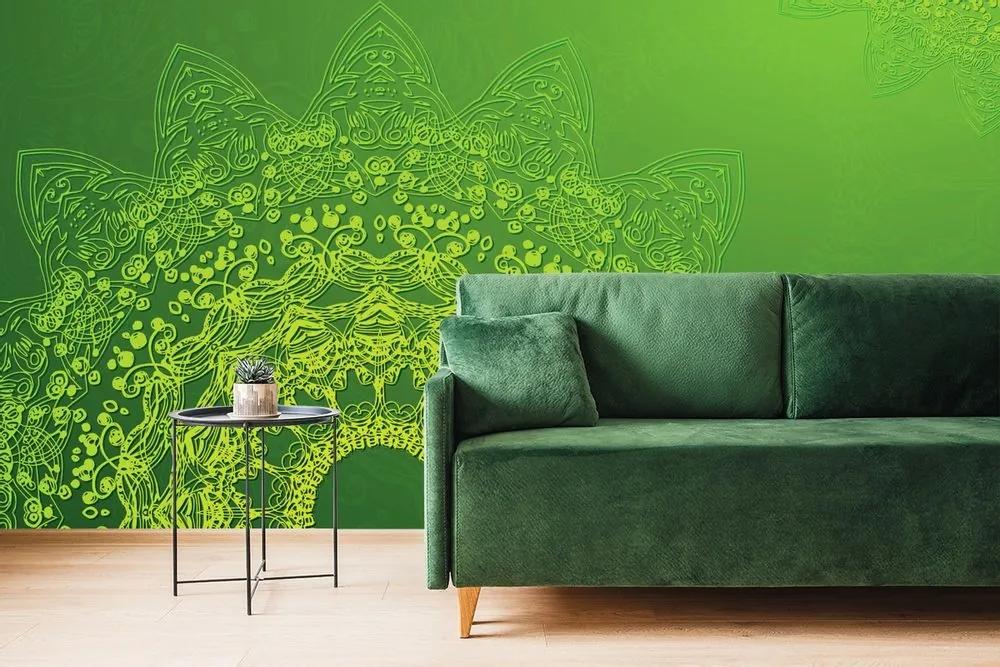 Samolepící tapeta moderní prvky Mandaly v zelené - 225x150 cm