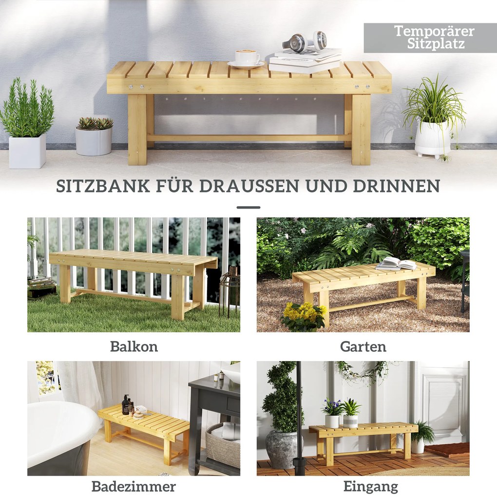 Outsunny Zahradní lavice Outsunny, 2místná, masivní dřevo, 110 x 38 x 35 cm, voděodolná, odolná, stabilní, na balkon, zahradu, terasu, přírodní barva…