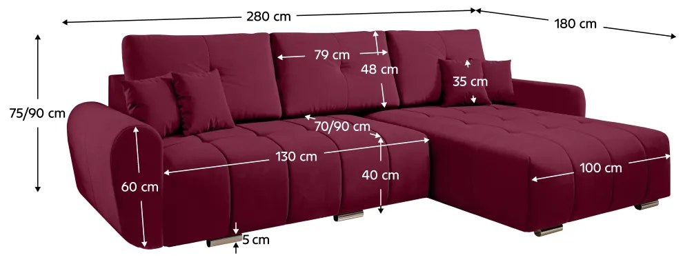 Kondela Univerzální sedací souprava, látka Monolith vínová, LONGA ROH