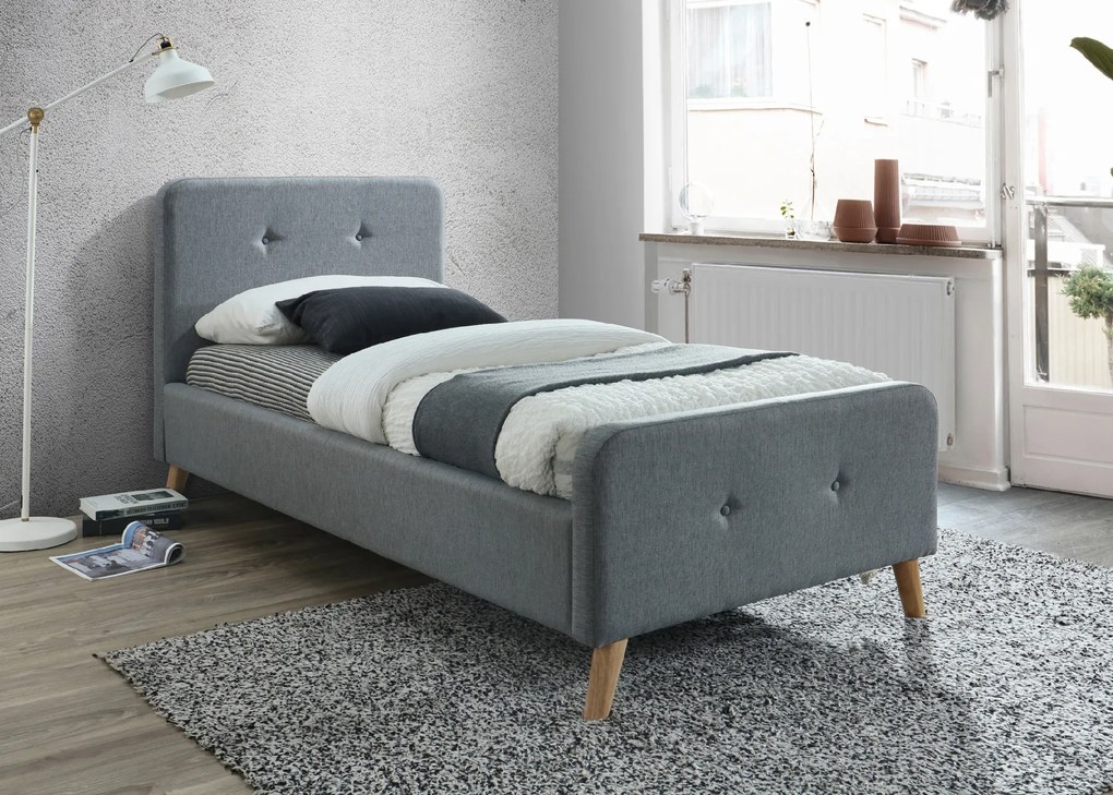 Čalouněná postel MALMO 90 x 200 cm šedá Matrace: Matrace Coco Maxi 23 cm