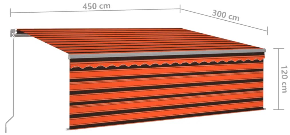 vidaXL Marketos Ručně zatahovací markýza s roletou a LED 4,5x3 m oranžovo-hnědá