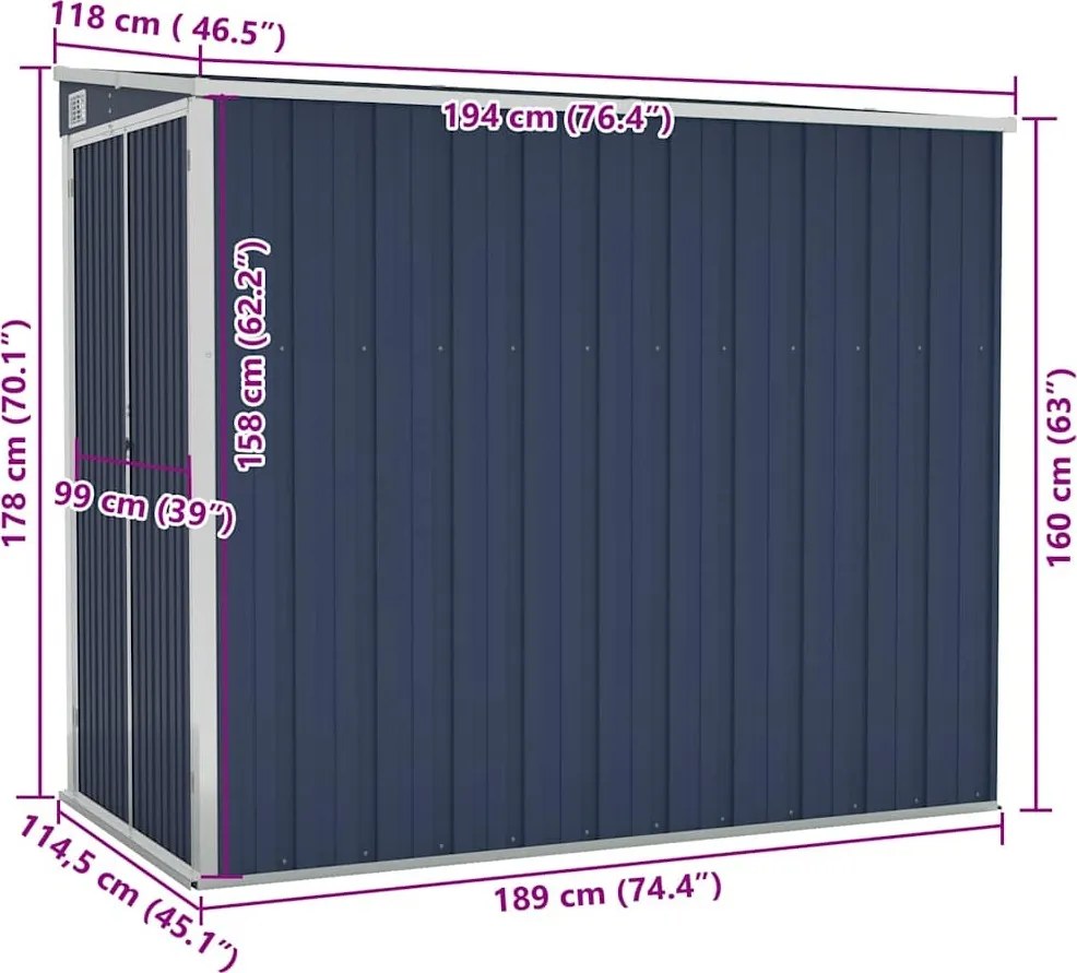 vidaXL Zahradní kůlna 118 x 194 x 178 cm pozinkovaná ocel [316222] Barva: Hnědá