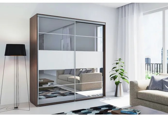 VÝPRODEJ - Zrcadlová šatní skříň BENEDICTO, šířka 175 cm, výška 245 cm