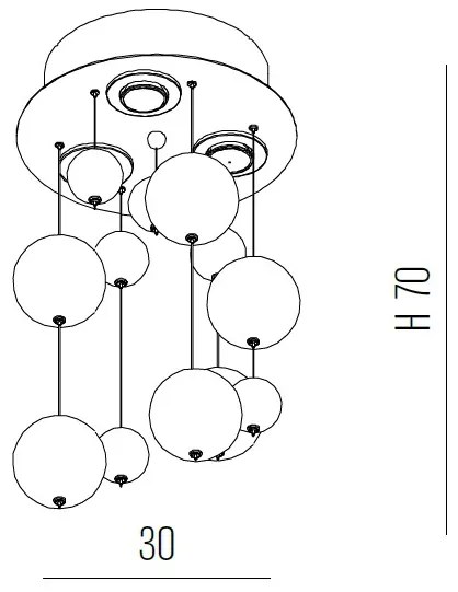 Metal Lux 251.330.03 Bolero, luxusní závěsné svítidlo, 12 kuliček černého skla, 3x10W GU10, prům. 30cm, délka závěsu: 70cm