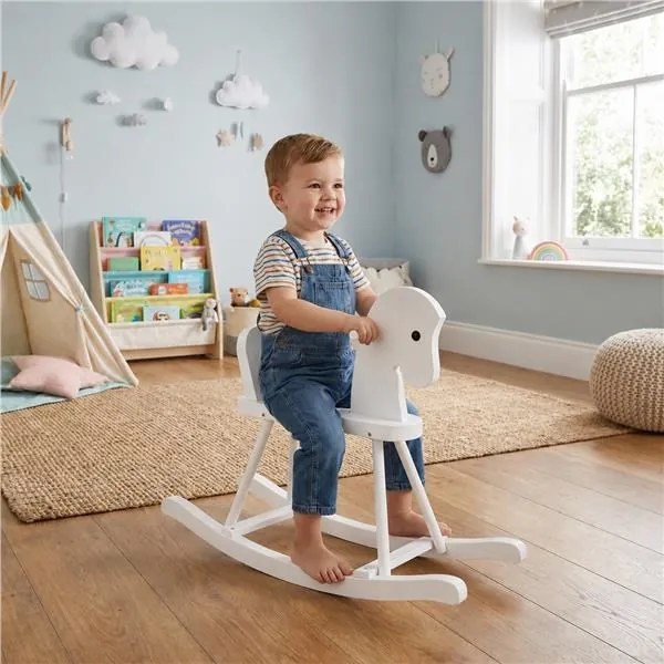 Dřevěný houpací koník pro děti Baby Mix bílý