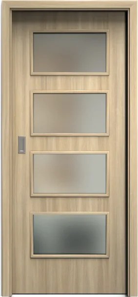 SAPELI SWING KOMFORT M49 - CPL LAMINÁT - POSUVNÉ DVEŘE VČ. ZÁRUBNĚ - dub Hikari Průchozí šířka (cm): 100, Průchozí výška (cm): 210, Typ skla: Planibel bronz