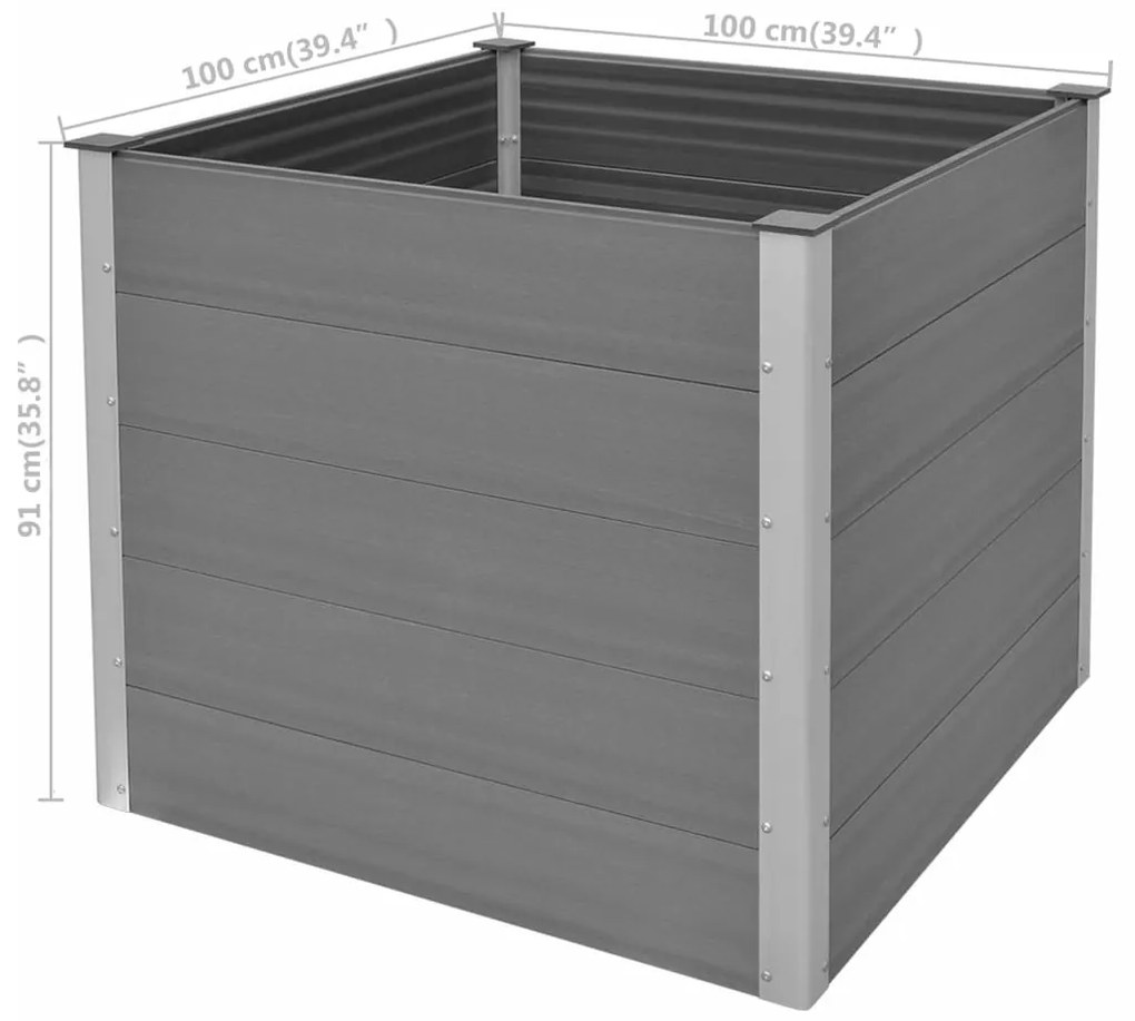 Vyvýšený záhon dřevoplast 100 x 100 x 91 cm šedý - Default Title