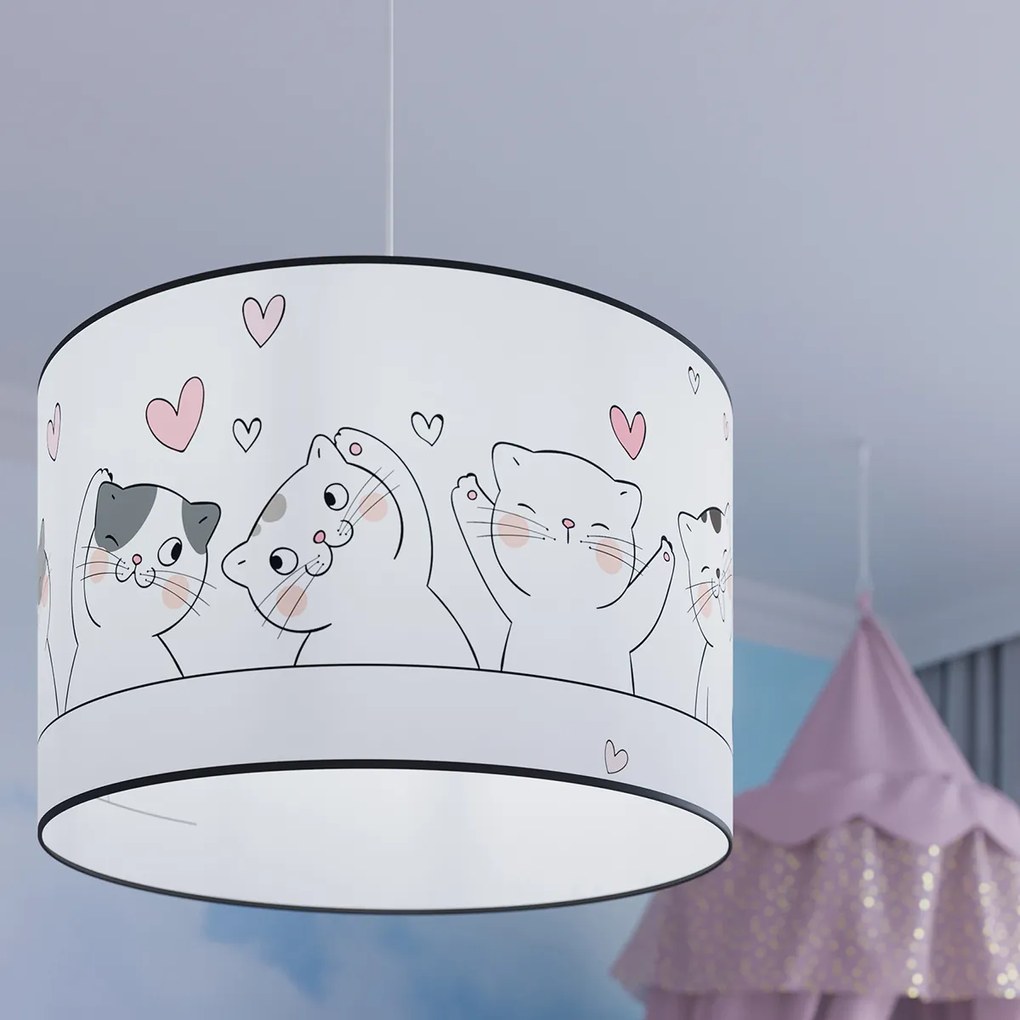 Dětské závěsné svítidlo Cat, 1x plastové stínítko se vzorem, (fi 30cm)