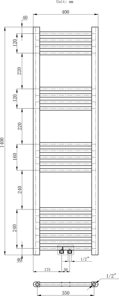 Gamma Erga Simple, topné těleso 1400x400 mm, 469 W, černá, ERG-LAV-SIMP-14040-BK