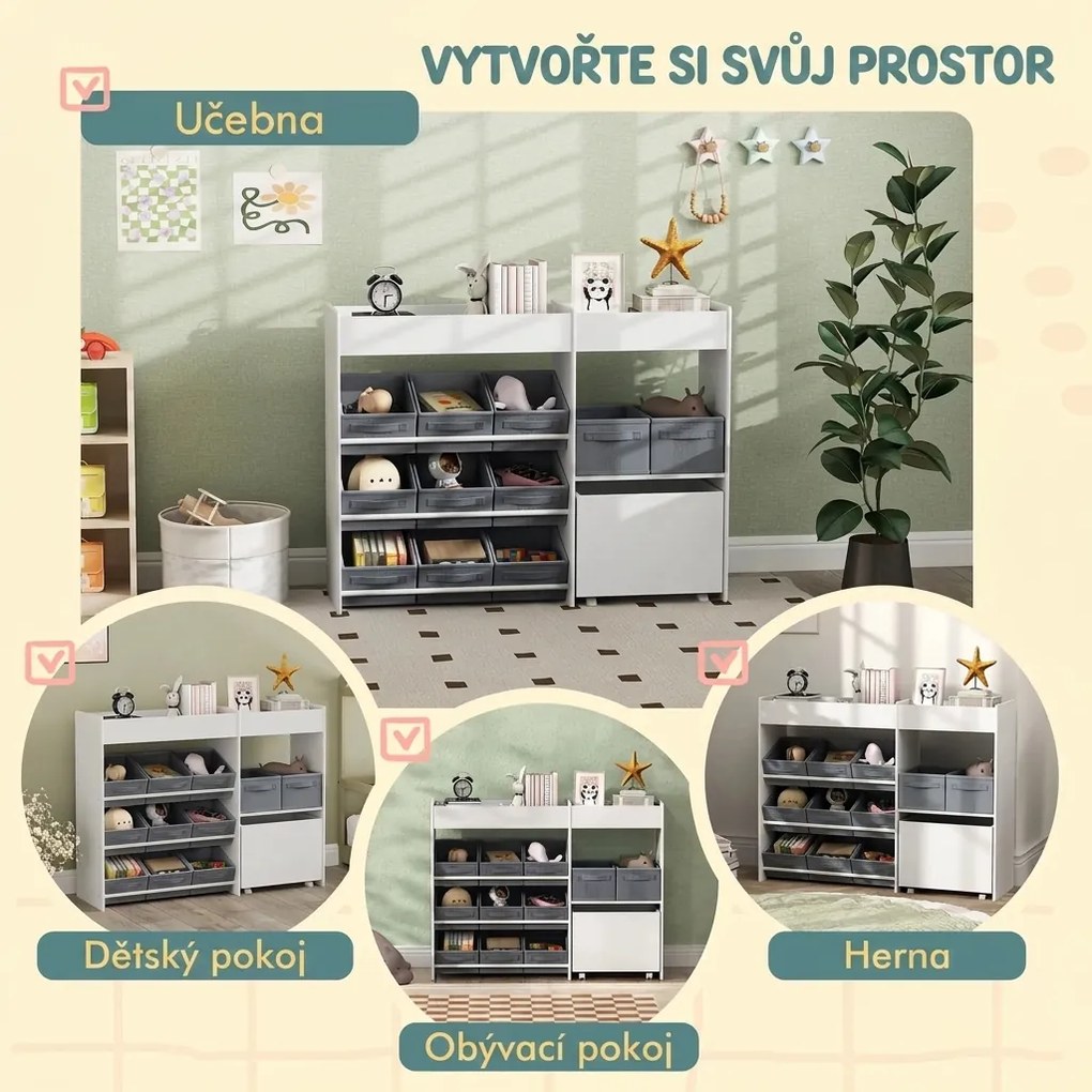 Dětský regál na hračky s 11 boxy, bílo-šedý 311-089V90WT