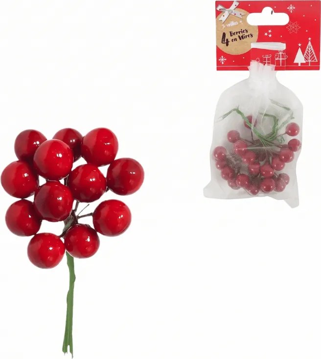Vánoční dekorace na drátku BERRIES 9 cm, červená