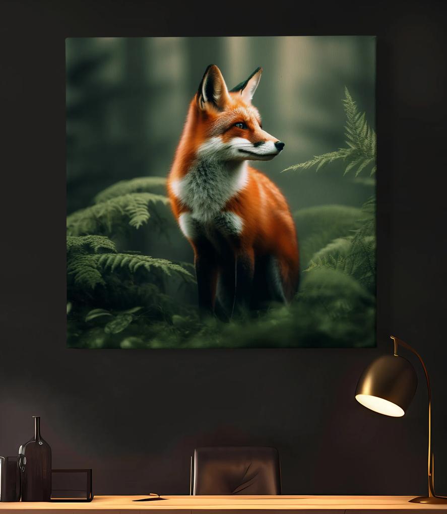 Obraz na plátně - Liška na hlídce v stínu kapradiny FeelHappy.cz Velikost obrazu: 60 x 60 cm