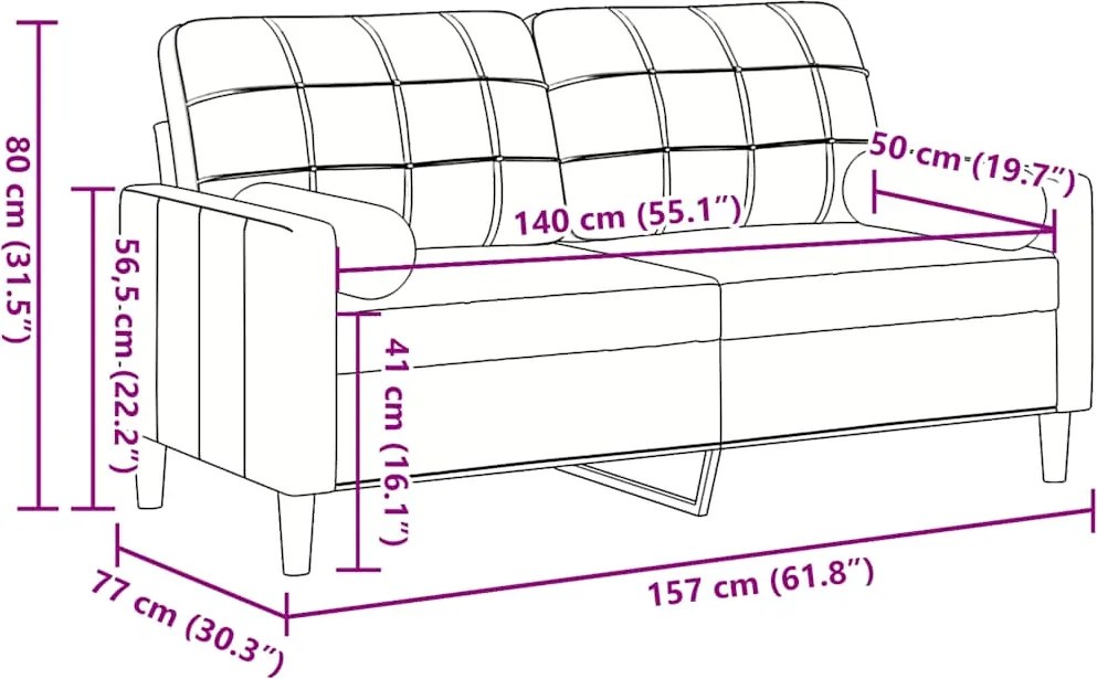 2místná pohovka s polštáři modrá 140 cm samet 3278228