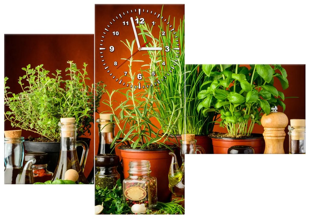 Gario Obraz s hodinami Zeleninové přísady - 3 dílný Rozměry: 30 x 90 cm