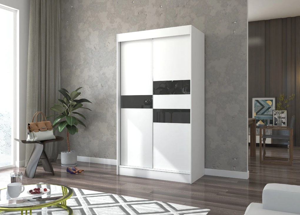 ADRK Furniture Skříň s posuvnými dveřmi a lacobelem BATIA 120 ADRK-SW-BAT-W-BL-120