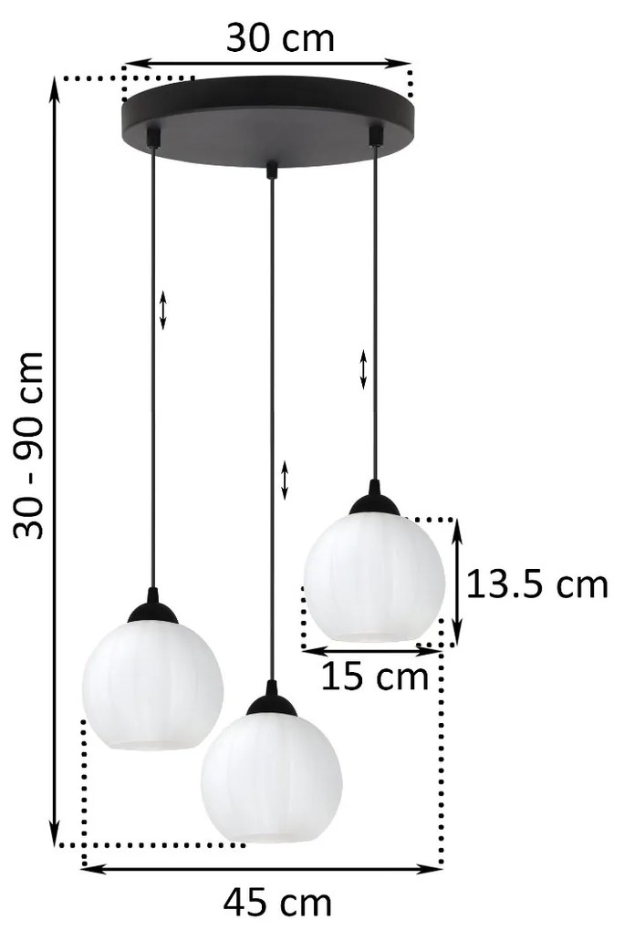 Závěsné svítidlo Costa, 3x bílé skleněné stínítko, b, o