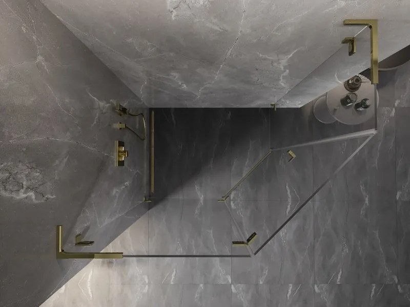 Mexen Lunar, L pětiúhelníkový sprchový kout naklápěcí doleva 100 x 90 cm, 8mm čiré sklo, zlatý profil, 831L-100L-090P-50-00-L