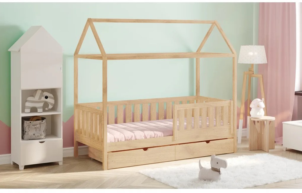 Dětská domečková postel Nemos II 80x160 se zásuvkami - borovice