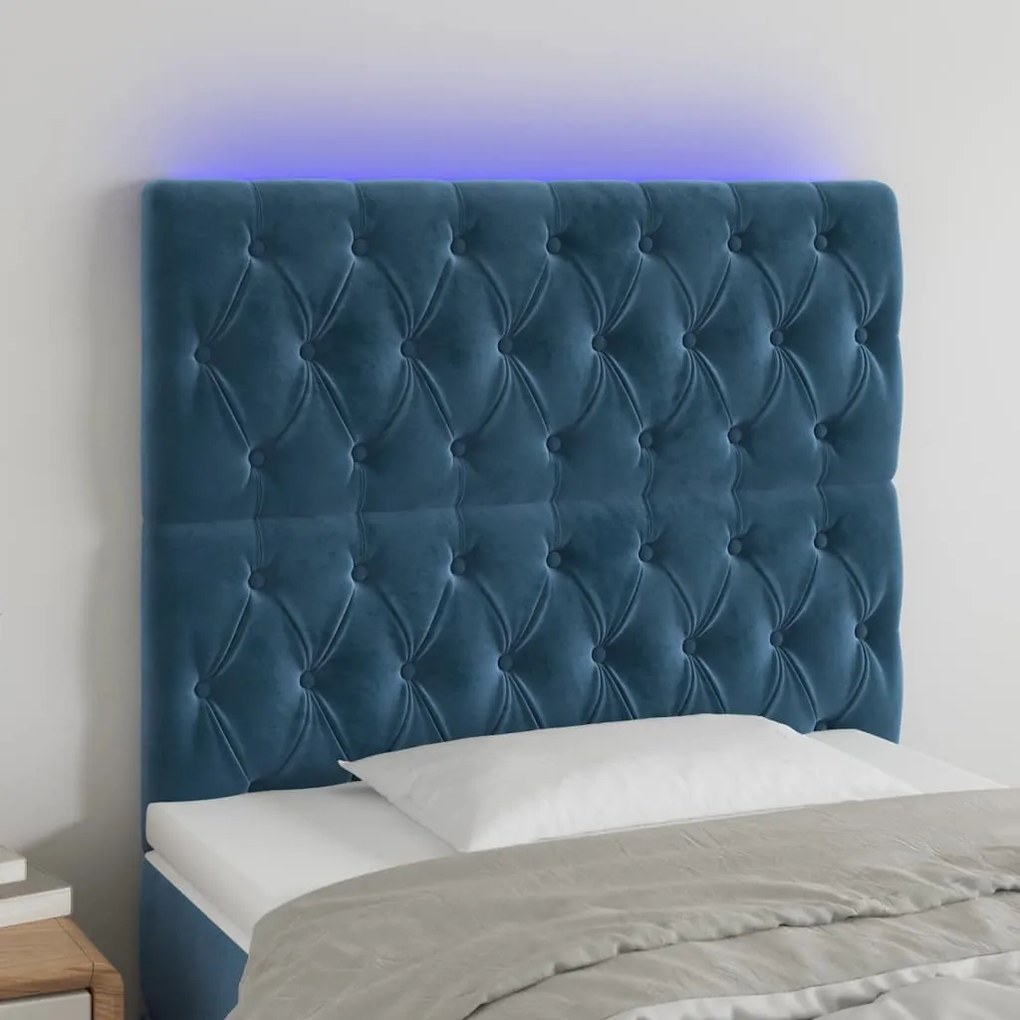Čelo postele s LED tmavě modré 90x7x118/128 cm samet 3122800