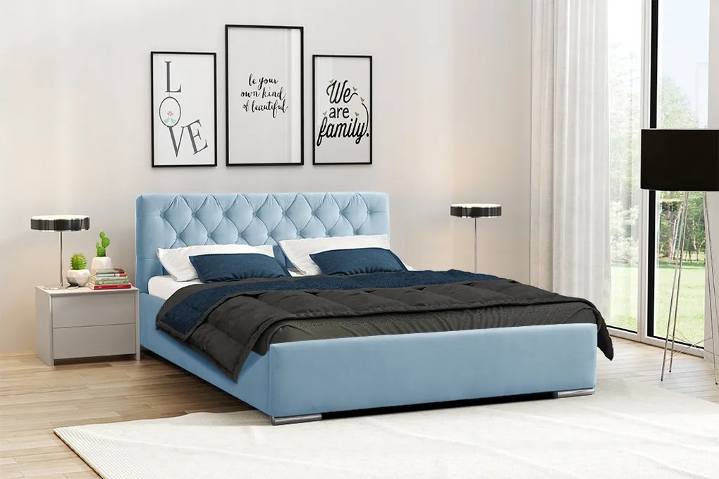 Eka Čalouněná postel ELEGANT 160x200 cm Barva látky Trinity: (2313) Modrá, Úložný prostor: S dřevěným rámem úložného prostoru