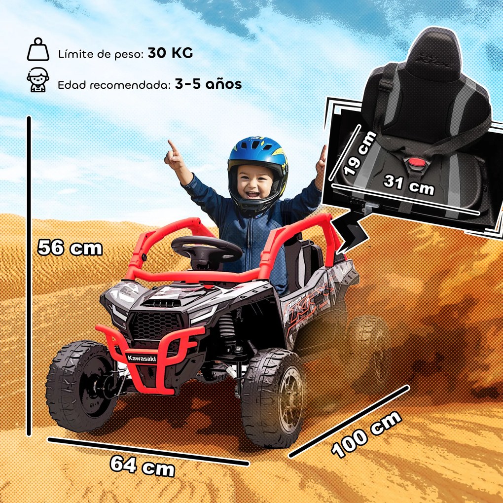 AIYAPLAY Elektrické dětské auto 12V s licencí Kawasaki Teryx KRX 1000 Dálkové ovládání Zadní odpružení červená