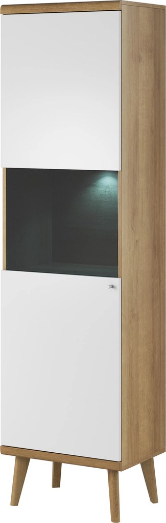 PSK Vitrínová skříň PORO, Dub Riviera/Bílá 50 cm