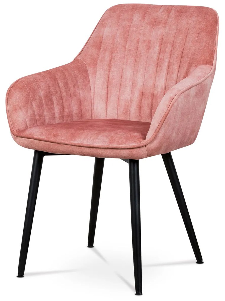 Jídelní židle AC-9981 PINK4 látka růžová v dekoru žíhaného sametu, nohy kov černý lak