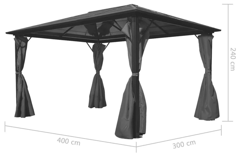 Zahradní altán se závěsy hliníkový antracitový 400 x 300 cm - Default Title