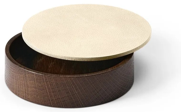 Hnědý/krémový dřevěný/z eko kůže úložný box s víkem/dekorativní ø 11x3,5 cm Circle Nupo – LIND DNA
