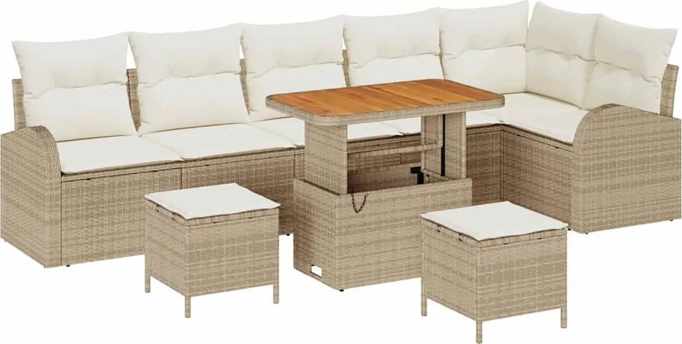 vidaXL Sada zahradních pohovek s polštářem 9 pcs Béžová a krémová [3364366]
