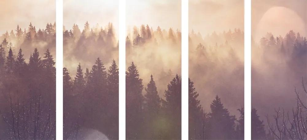 5-dílný obraz mlha nad lesem - 200x100 cm