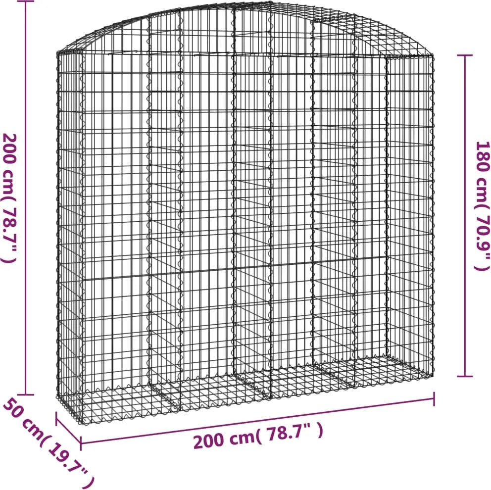 Klenutý gabionový koš 200 x 50 x 180/200 cm pozinkované železo 153479