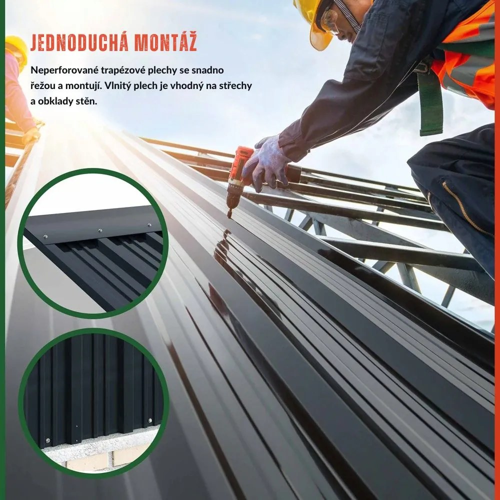 Trapézový plech ARON, sada 14ks, 110×46cm, antracitová Gardebruk