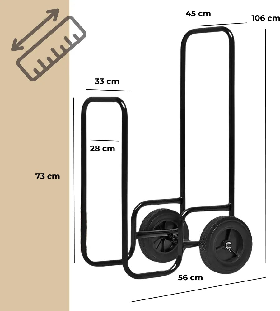 Vozík na palivové dřevo AUREL, 56x45x105cm, černá Gardebruk