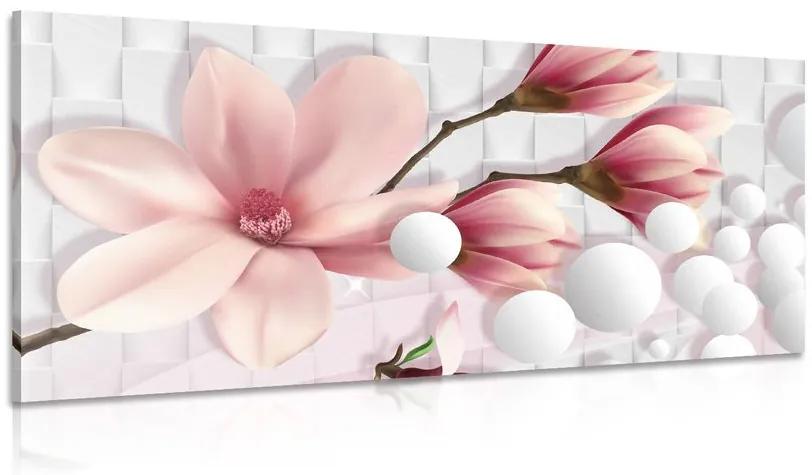 Obraz magnolie s abstraktními prvky - 120x60