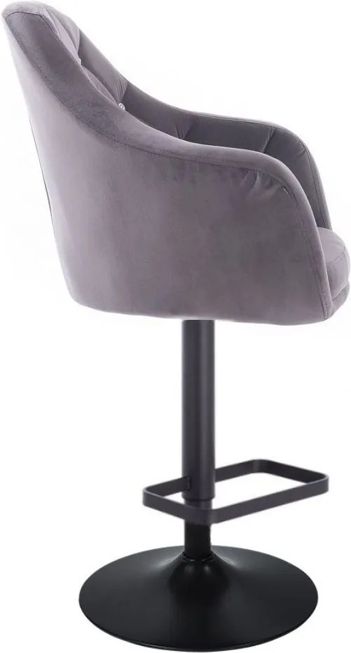 LuxuryForm DESIGN Barová židle ROMA VELUR na černé kulaté podstavě - tmavě šedá