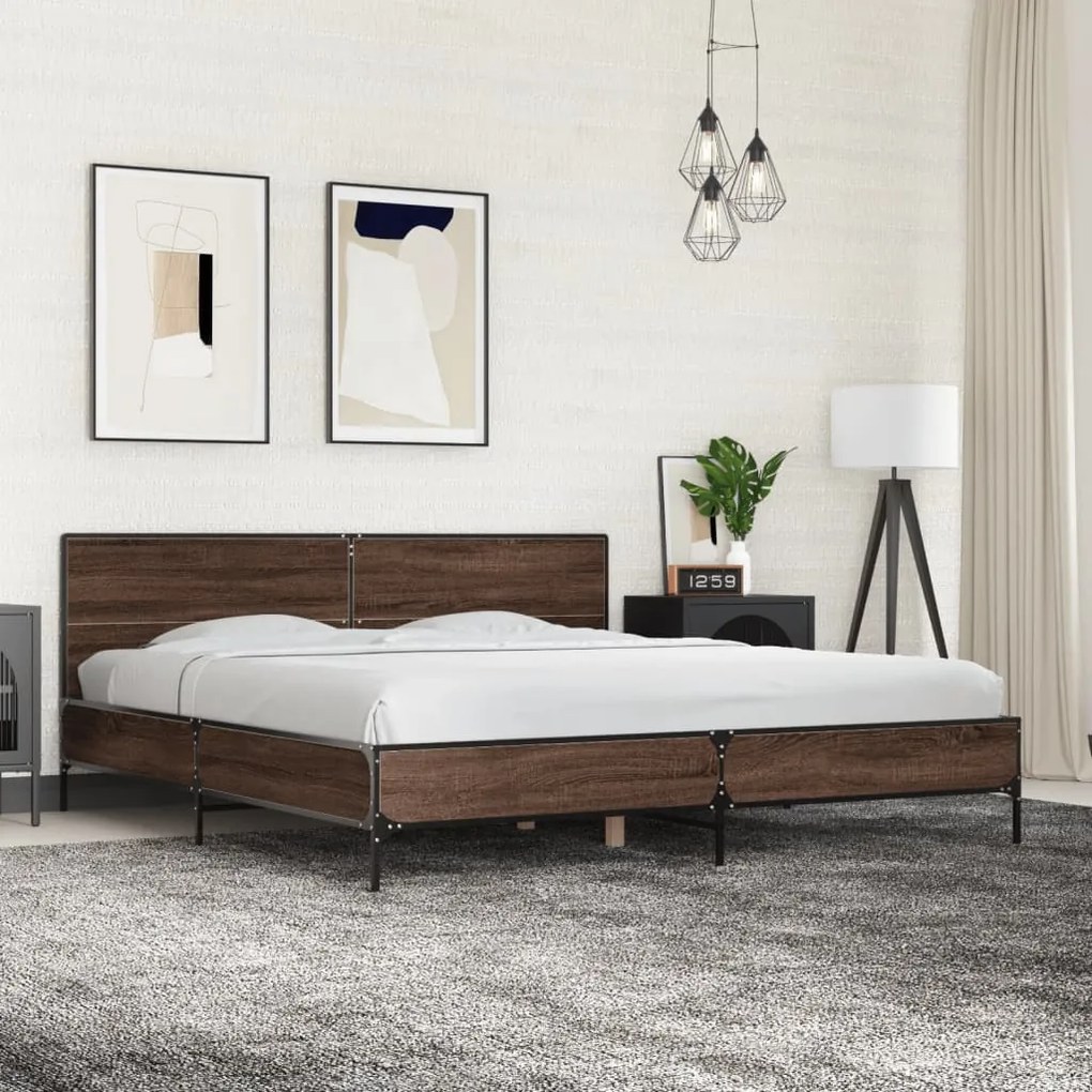 Rám postele hnědý dub 200 x 200 cm kompozitní dřevo a kov 3280021