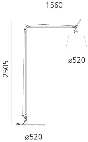 Artemide 0510010A Tolomeo Maxi, designová stojací lampa se stmívačem, 1x21W LED E27, výška 250+156cm