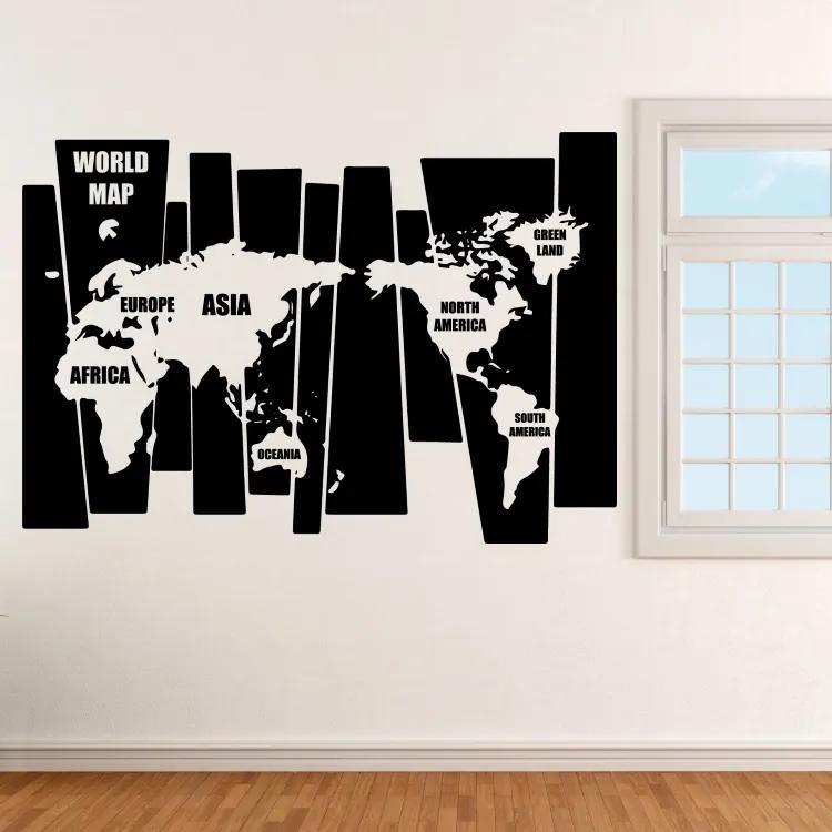 Mapa světa v pruzích anglicky - vinylová samolepka na zeď 120x83cm