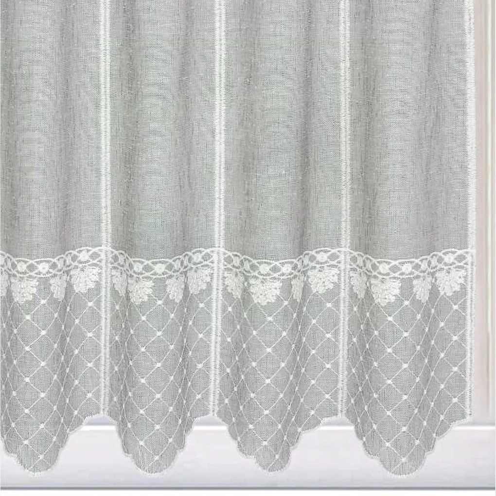 Forbyt Vitrážová záclona polyesterový batist, přírodní vzhled FLORENCE 27046, vyšívaná mřížka, s bordurou, šedá, výška 40cm (v metráži)