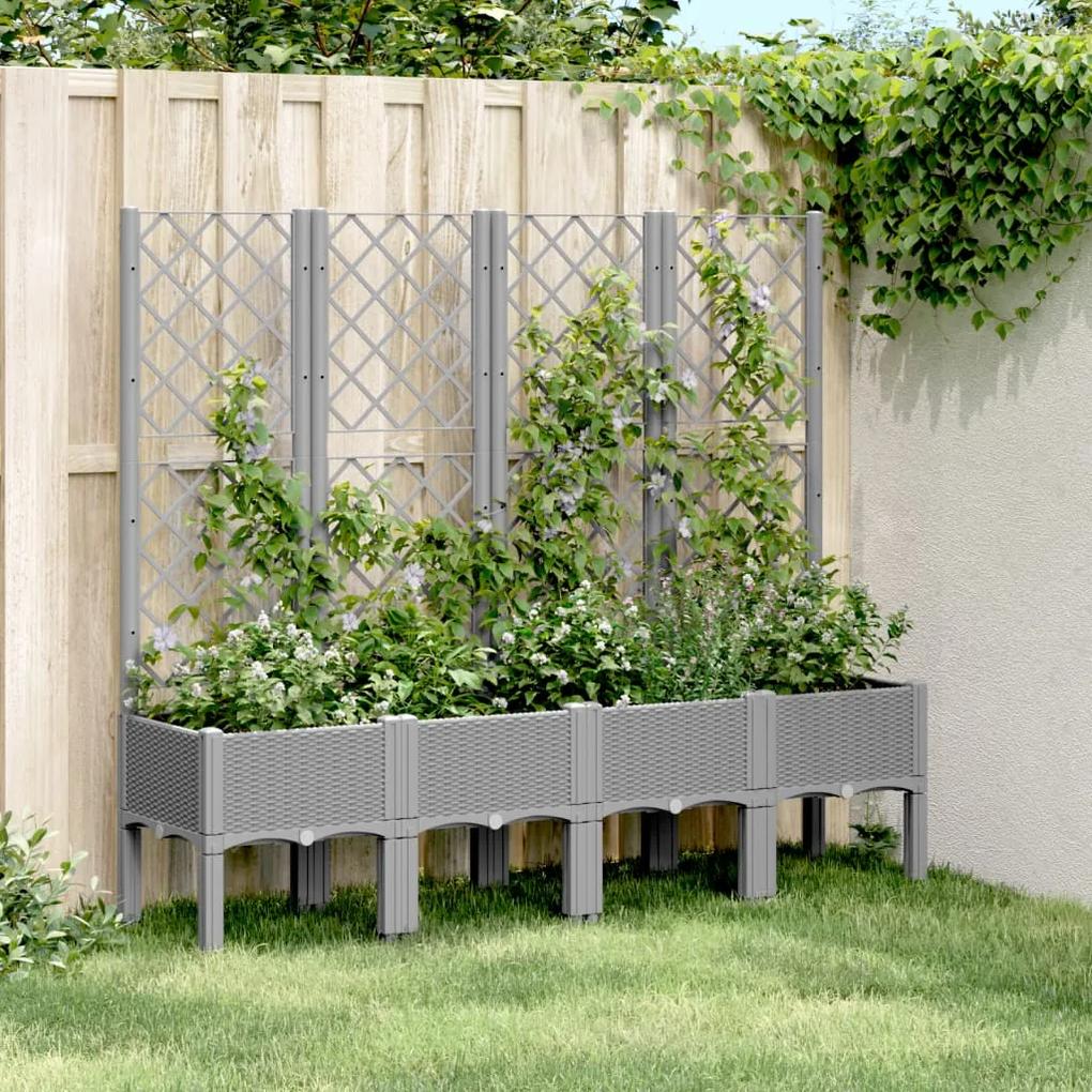 vidaXL Zahradní truhlík s treláží světle šedý 160 x 40 x 142 cm PP
