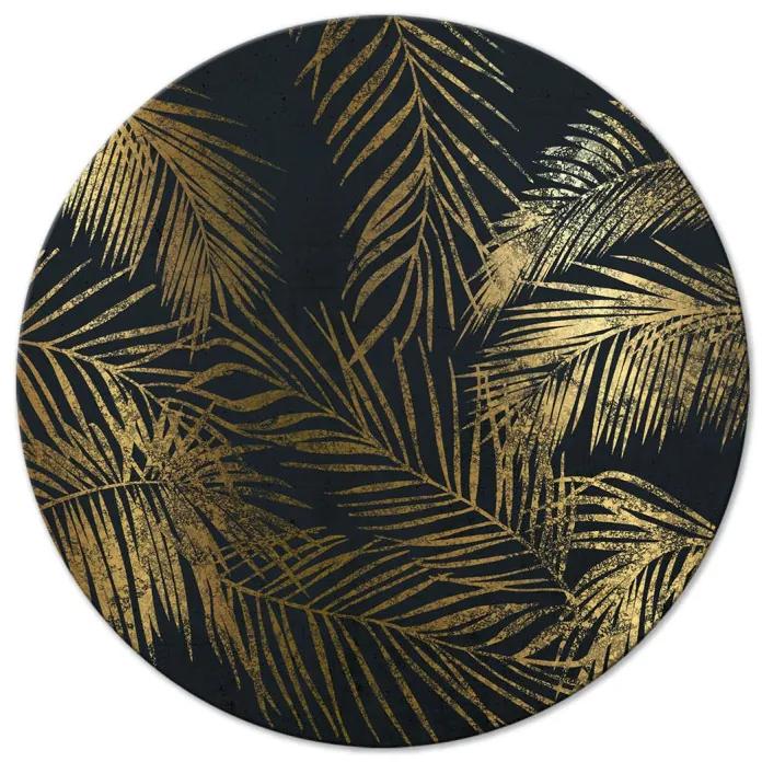Kulatý obraz Zlatá palma - palmové listy na tmavém pozadí varianta 3