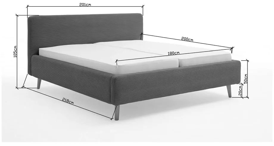 Šedá čalouněná dvoulůžková postel s roštem 180x200 cm Mattis – Meise Möbel