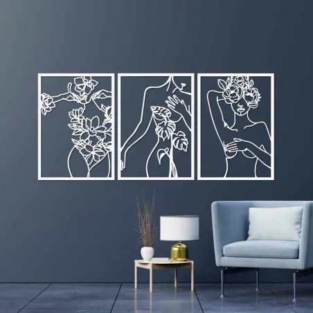 Třídílná nástěnná dekorace ženy – Moderní art umění | SENTOP HDF0480